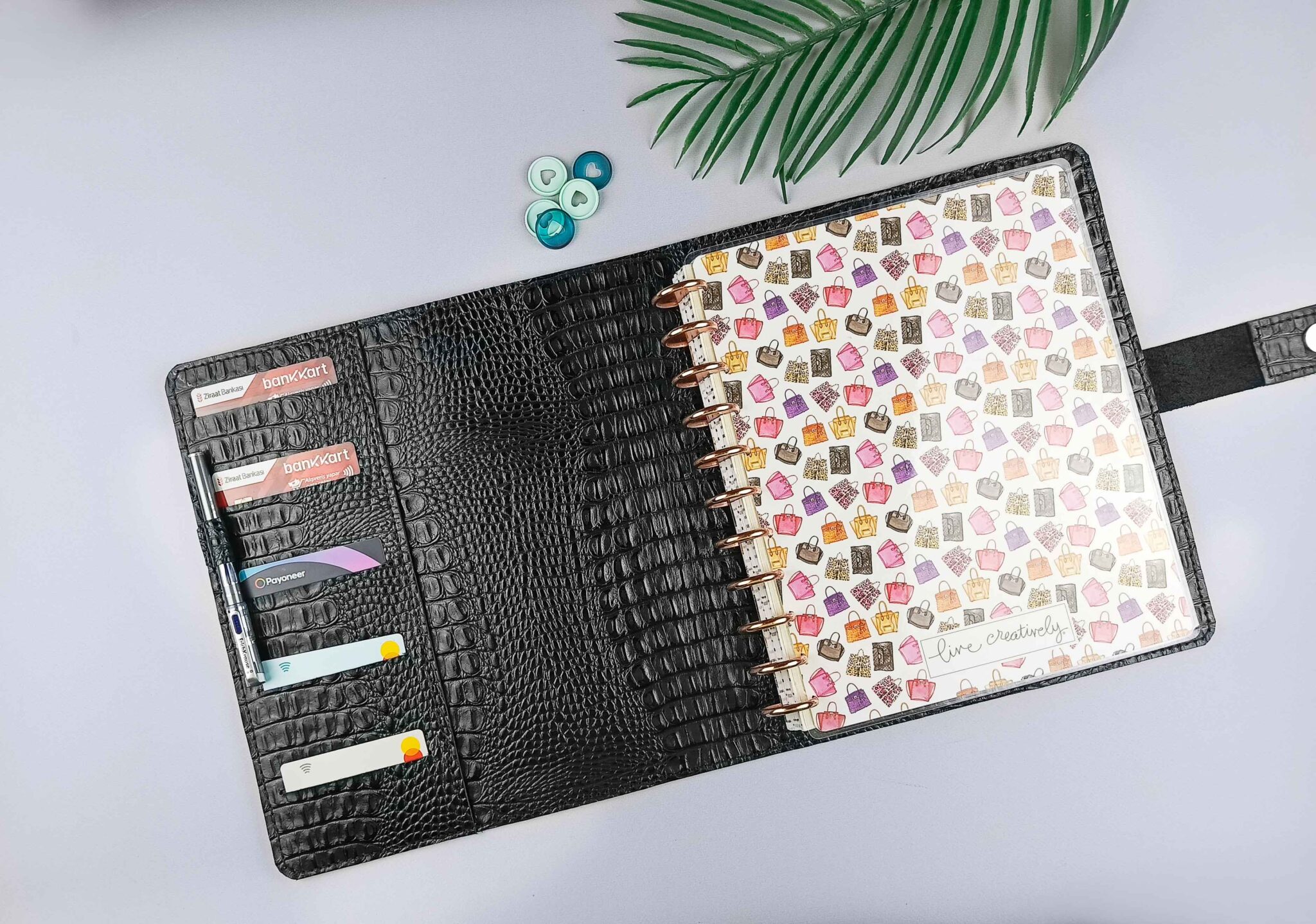 Luxury Crocodile-Embossed Leather Planner Cover - Handmade Black ...